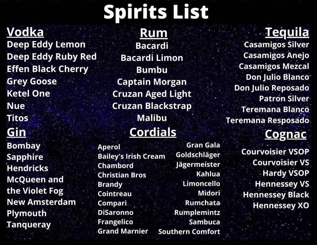 Menu | Zanies Rosemont Comedy Club