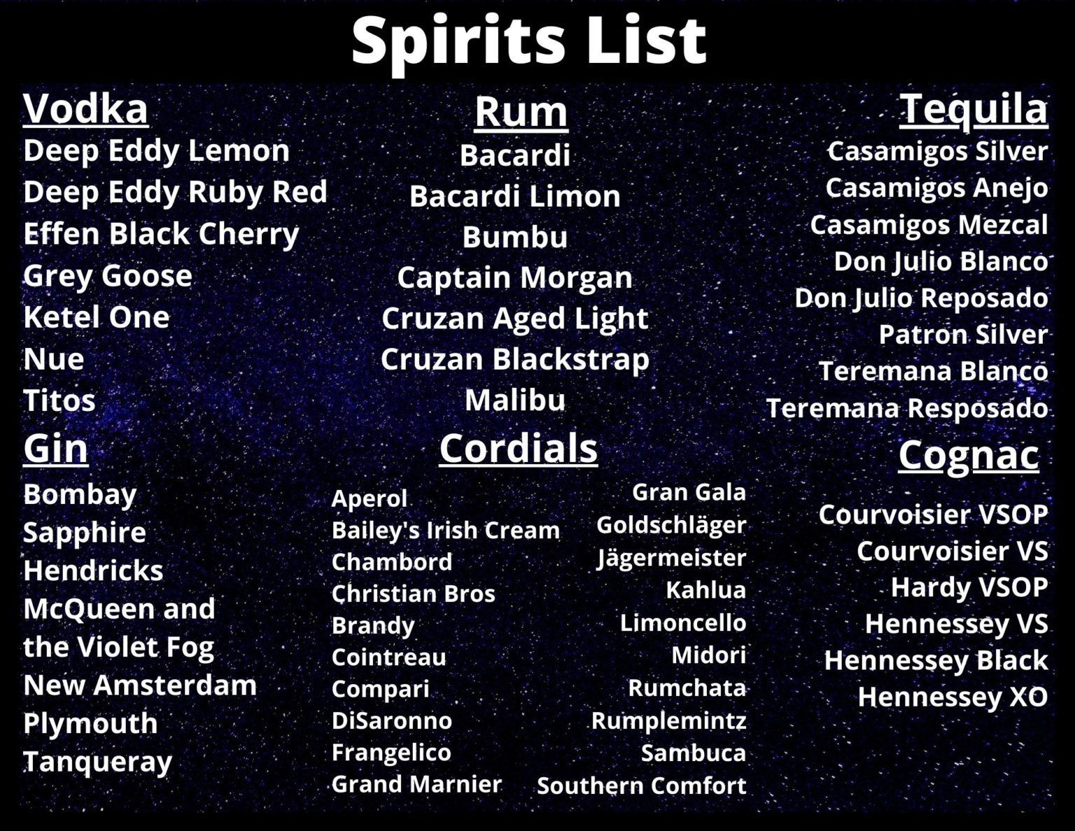 Menu | Zanies Rosemont Comedy Club