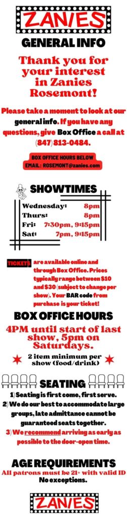 General Information | Zanies Rosemont Comedy Club