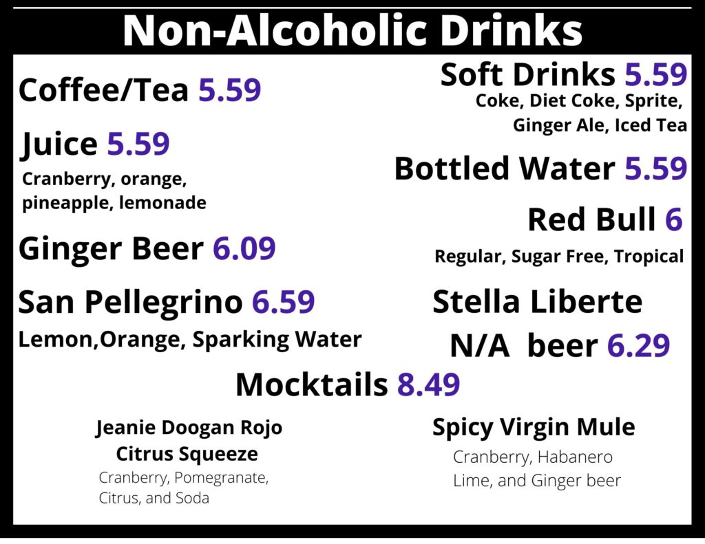 Menu | Zanies Rosemont Comedy Club