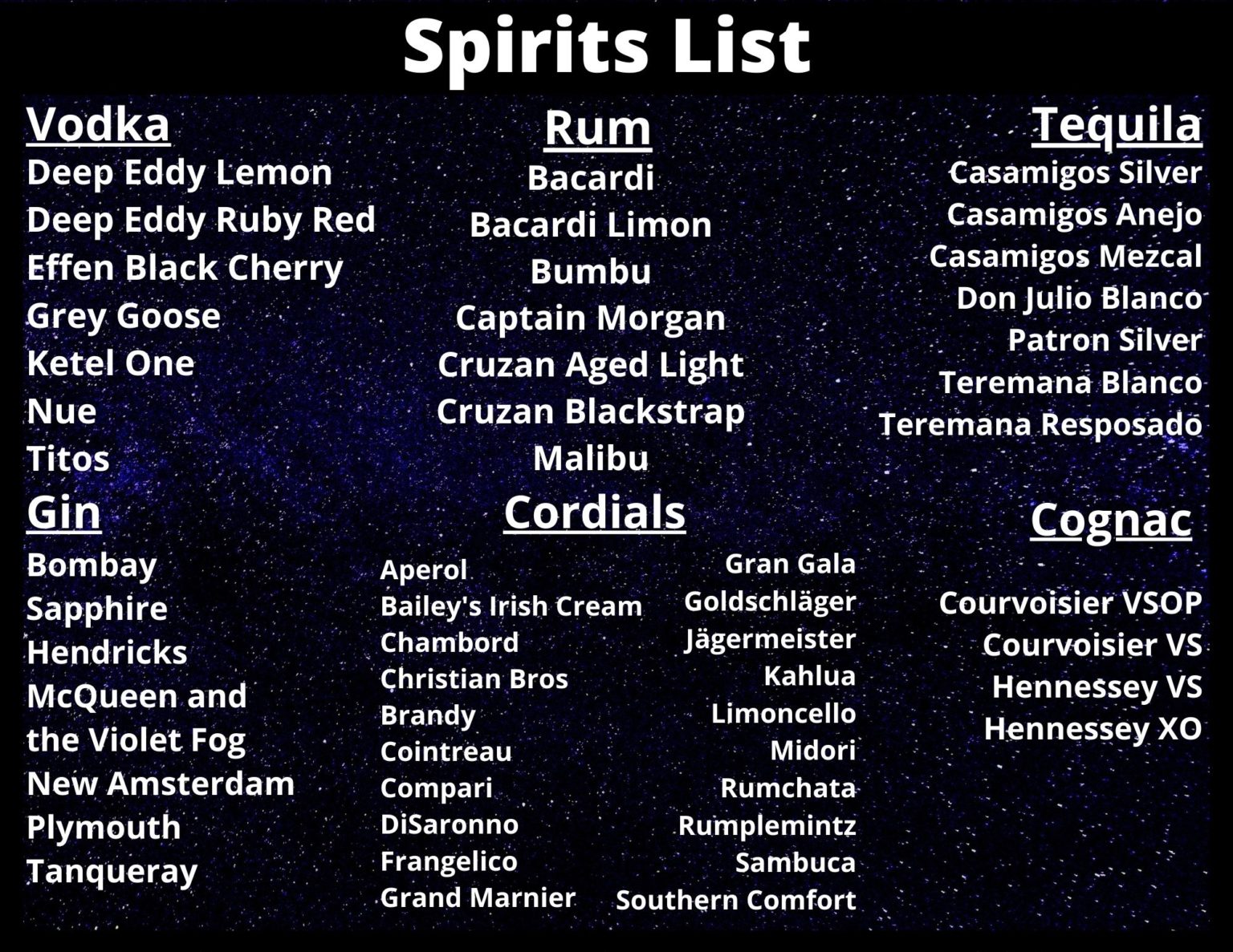 Menu | Zanies Rosemont Comedy Club