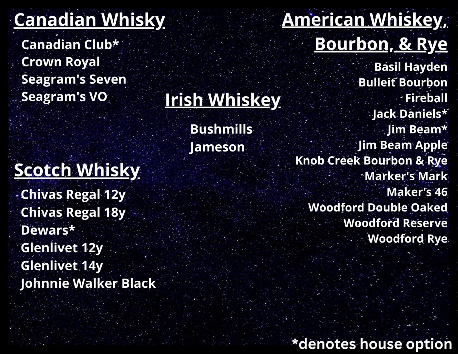 Menu | Zanies Rosemont Comedy Club